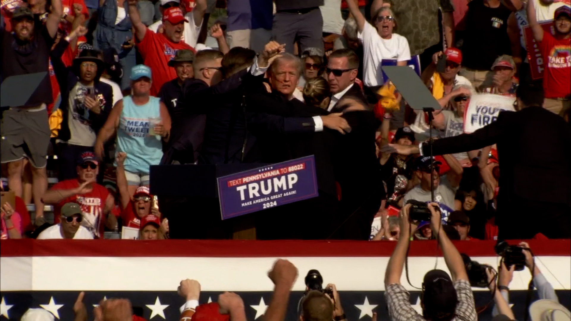 Trump injured by loud bangs at rally in Pennsylvania